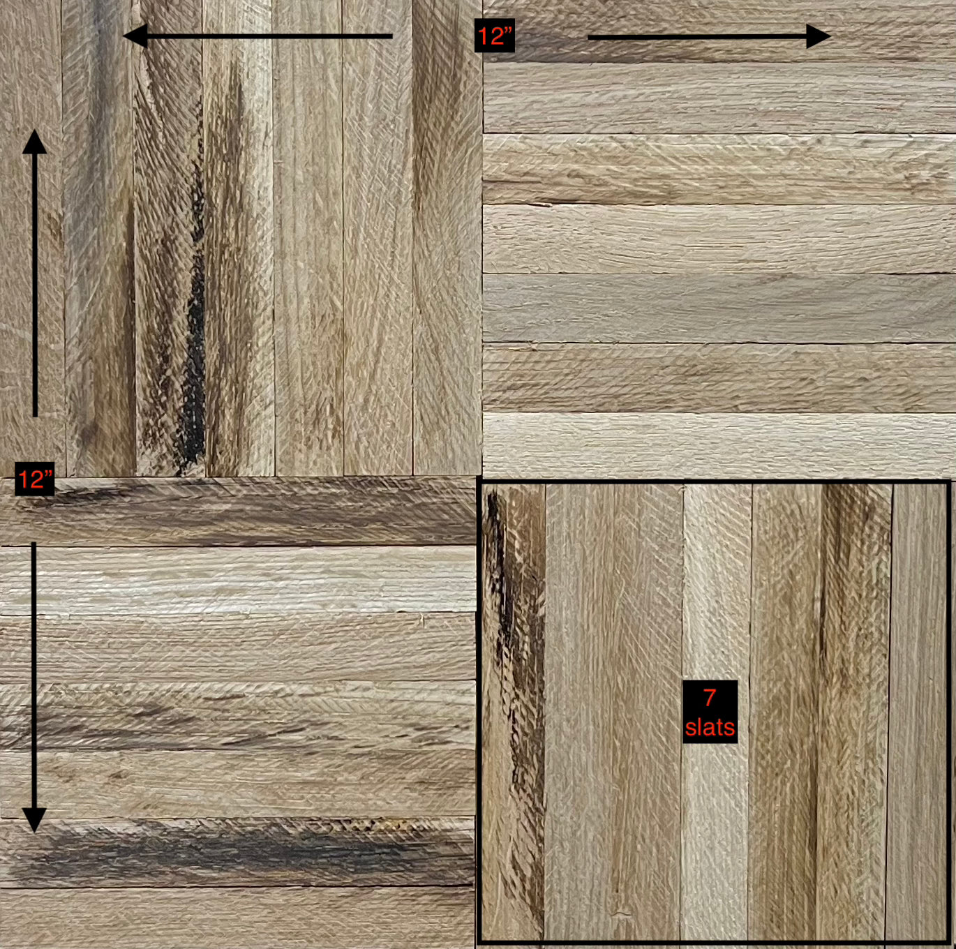 12" x 12" x 5/16" Unfinished White Oak 7-slat Parquet Hardwood Floorin ...